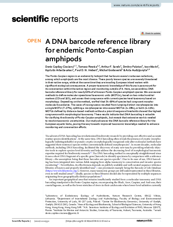 (PDF) A DNA barcode reference library for endemic Ponto-Caspian amphipods