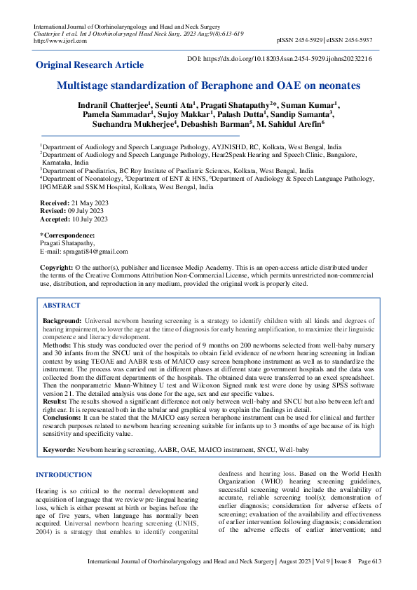(PDF) Multistage standardization of Beraphone and OAE on neonates