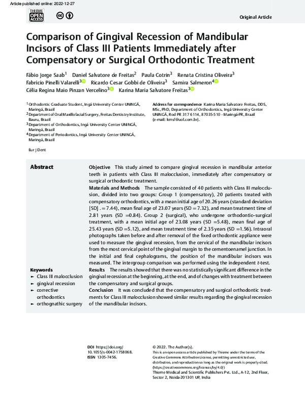 (PDF) Comparison of Gingival Recession of Mandibular Incisors of Class ...