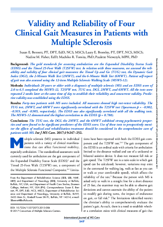 (PDF) Validity and Reliability of Four Clinical Gait Measures in Patients with Multiple Sclerosis