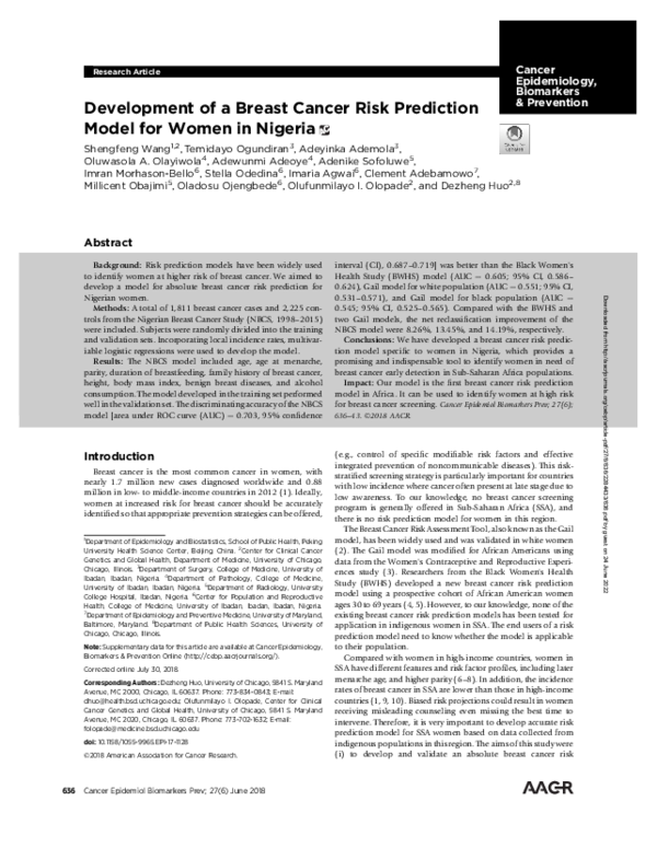 (PDF) Development of Breast Cancer Risk Prediction Model | Joe Ensor ...