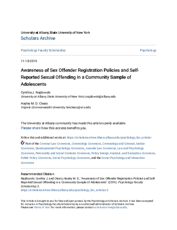 (PDF) Awareness of Sex Offender Registration Policies and Self-Reported ...
