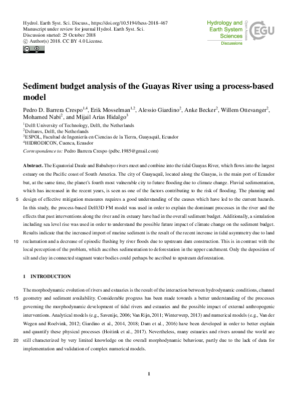 (PDF) Sediment budget analysis of the Guayas River using a process ...