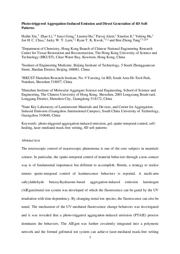 (PDF) Phototriggered Aggregation‐Induced Emission and Direct Generation of 4D Soft Patterns