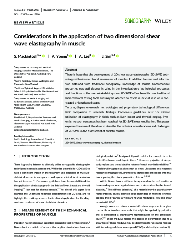(PDF) 2D Shear Wave Elastography in Muscle Assessment