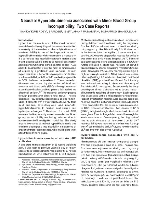 (PDF) Neonatal Hyperbilirubinemia associated with Minor Blood Group ...