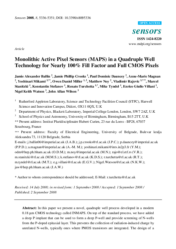 (PDF) Monolithic Active Pixel Sensors (MAPS) in a Quadruple Well ...