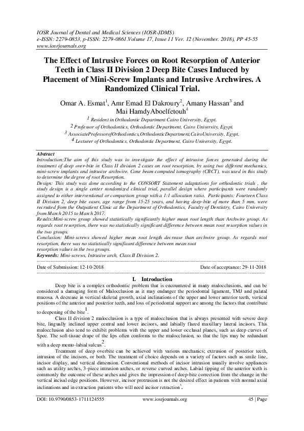 (PDF) The Effect of Intrusive Forces on Root Resorption of Anterior ...