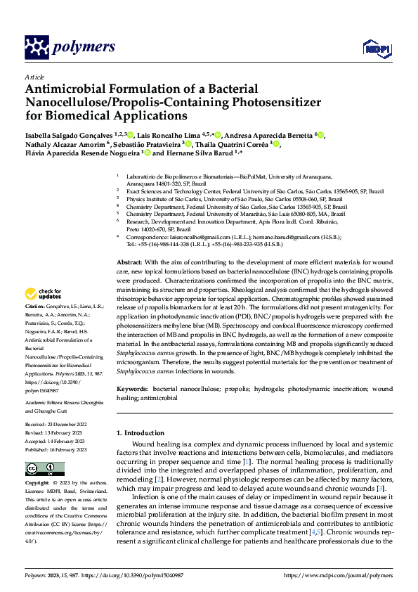 (PDF) Antimicrobial Formulation of a Bacterial Nanocellulose/Propolis ...