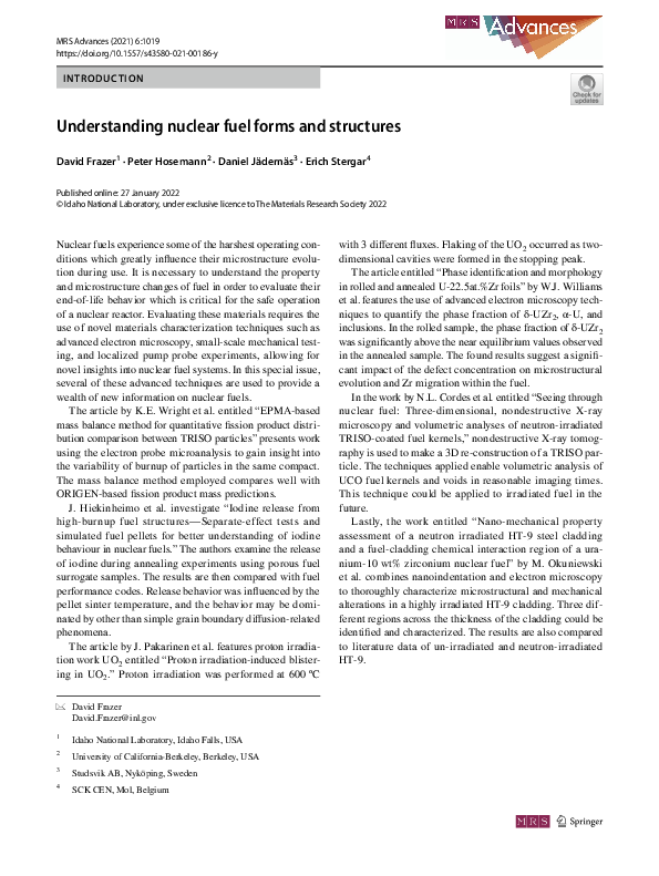 (PDF) Understanding nuclear fuel forms and structures