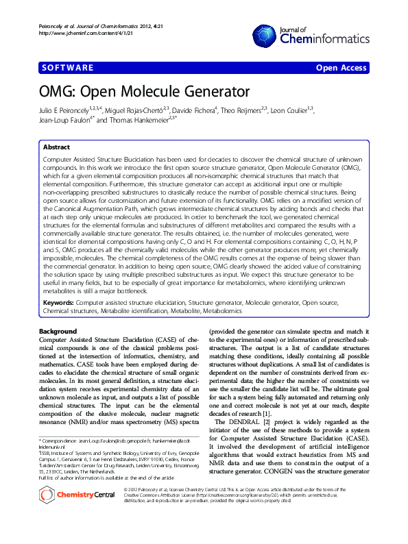 (PDF) OMG: Open Molecule Generator | L. Coulier - Academia.edu