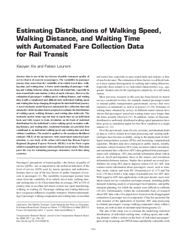 (PDF) Estimating Distributions of Walking Speed, Walking Distance and ...