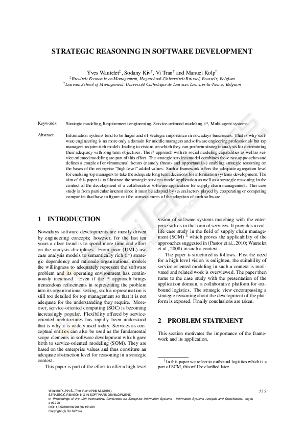 (PDF) Strategic Reasoning in Software Development