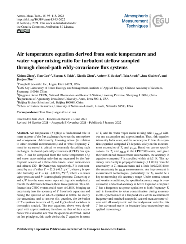 (PDF) Air temperature equation derived from sonic temperature and water ...