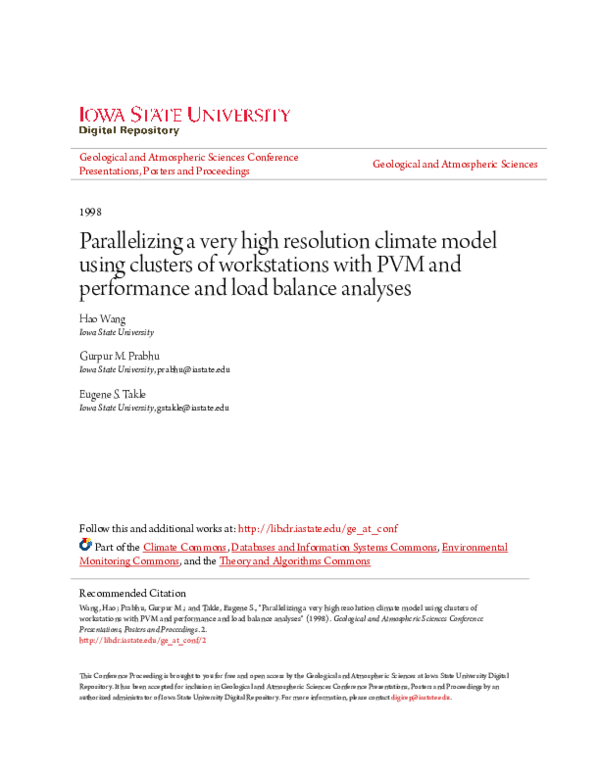 (PDF) Parallelizing a very high resolution climate model using clusters of workstations with PVM ...