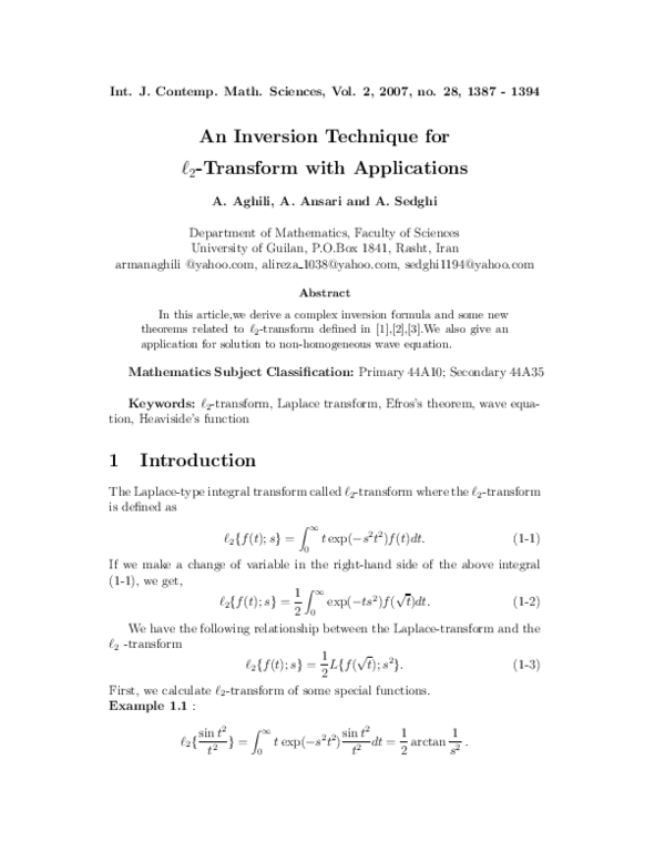 (PDF) An inversion technique for l_2-transform with applications