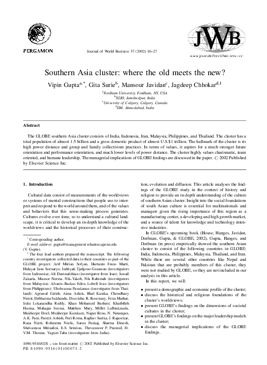 (PDF) Southern Asia cluster: where the old meets the new?