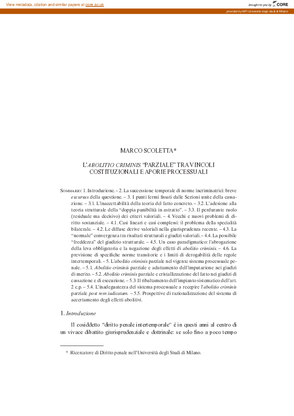 (PDF) L'abolitio criminis" parziale" tra vincoli costituzionali e ...