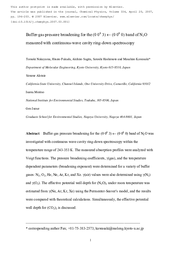 (PDF) Buffer-gas pressure broadening for the (0003)←(0000) band of N2O ...