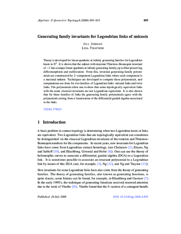 (PDF) Family Invariants for Legendrian Unknot Links