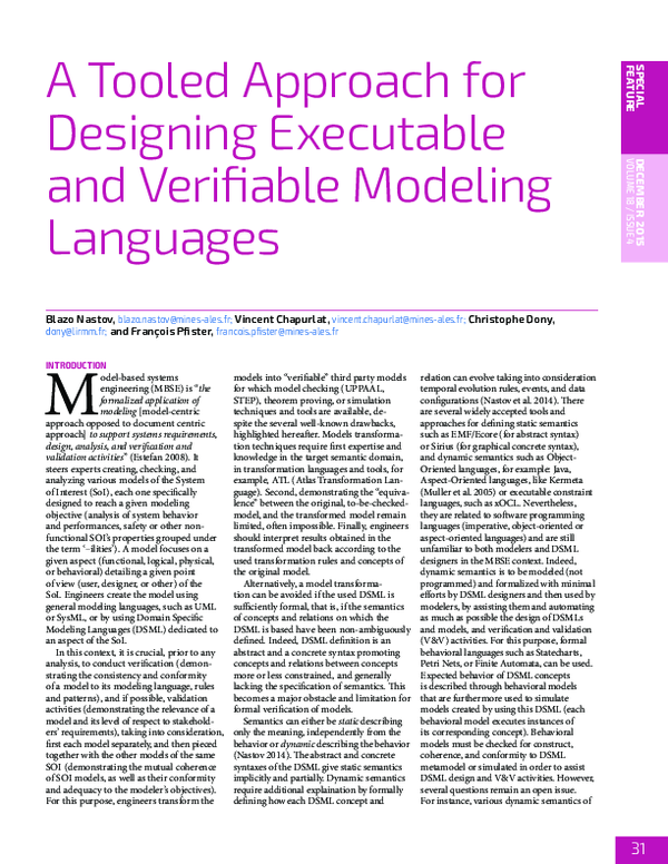 (PDF) A Tooled Approach for Designing Executable and Verifiable Modeling Languages