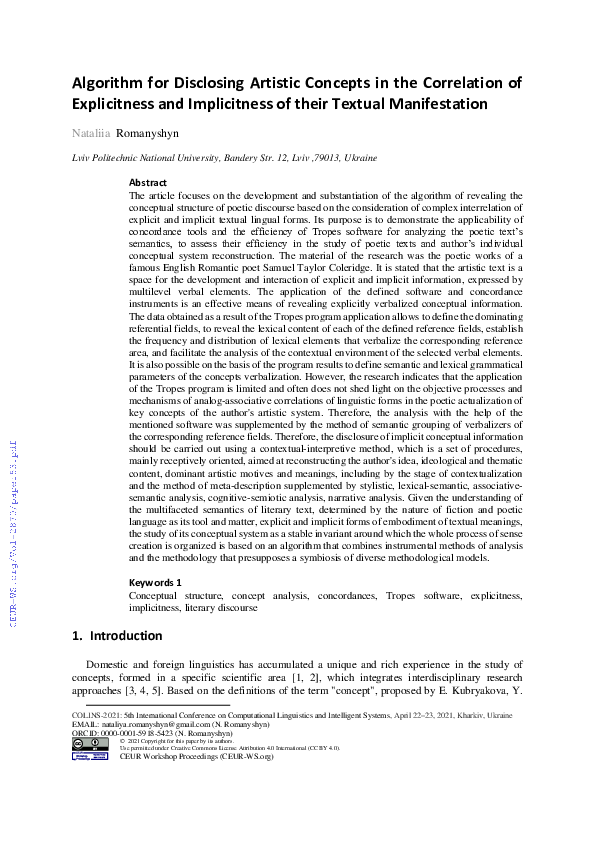 (PDF) Algorithm for Disclosing Artistic Concepts in the Correlation of Explicitness and ...