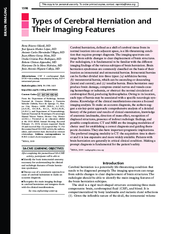 (PDF) Types of Cerebral Herniation and Their Imaging Features