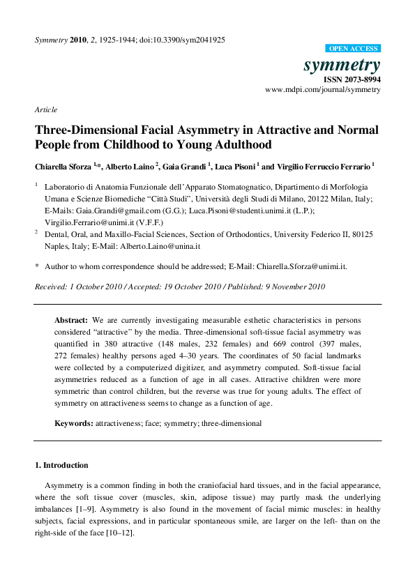 (PDF) Article Three-Dimensional Facial Asymmetry in Attractive and ...