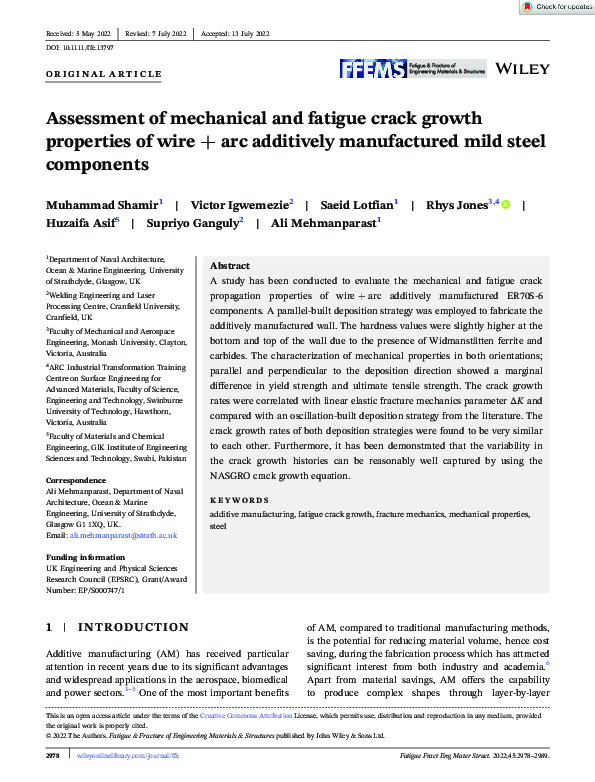 (PDF) Assessment of mechanical and fatigue crack growth properties of ...