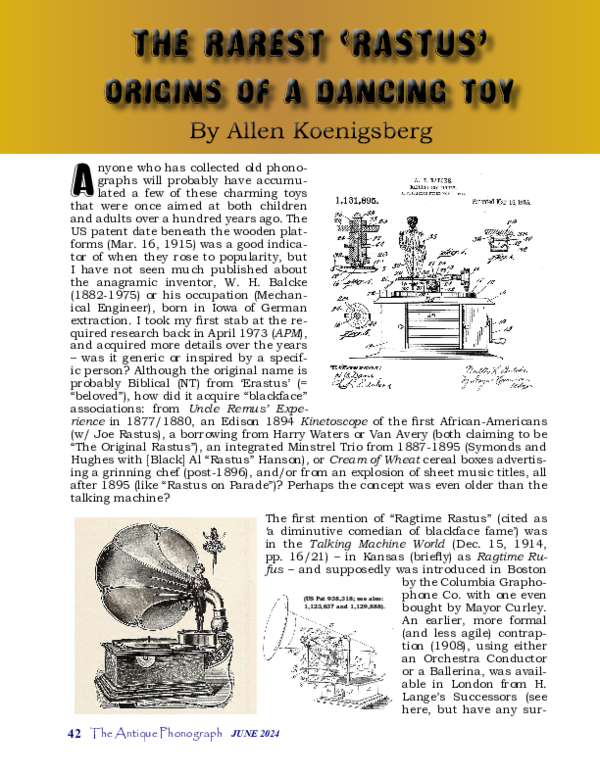 (PDF) The Rarest 'Rastus' - Curious Origins of a Phonographic Toy