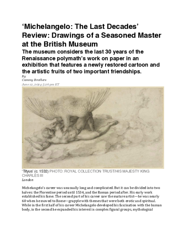 (PDF) 'Michelangelo: The Last Decades' Review: Drawings of a Seasoned ...
