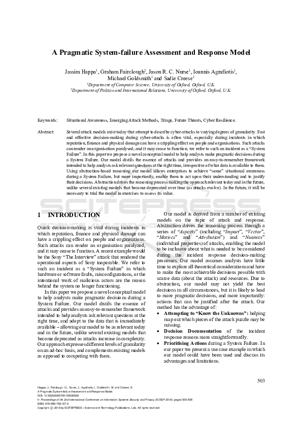 (PDF) A Pragmatic System-failure Assessment and Response Model