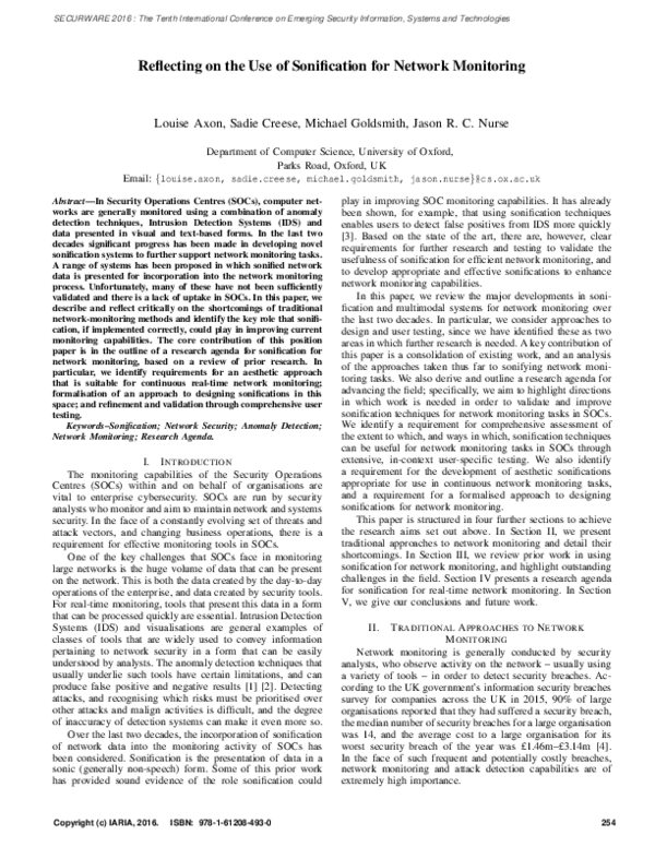 (PDF) Reflecting on the Use of Sonification for Network Monitoring