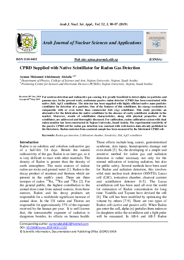 (PDF) CPRD Supplied With Native Scintillator for Radon Gas Detection