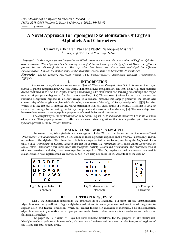 (PDF) A Novel Approach To Topological Skeletonization Of English Alphabets And Characters