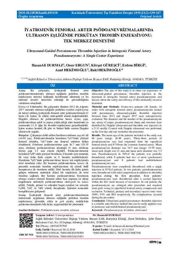 (PDF) Ultrasound-Guided Percutaneous Thrombin Injection in Iatrogenic ...