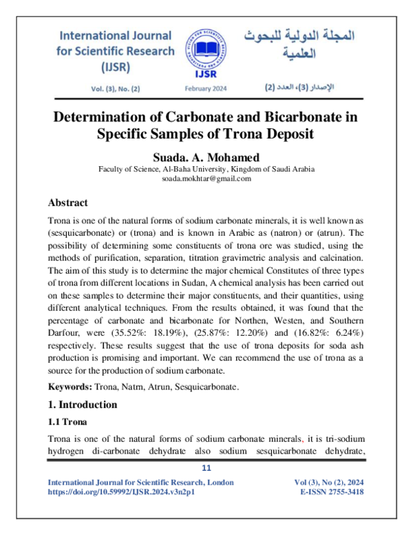 (PDF) Determination of Carbonate and Bicarbonate in Specific Samples of ...