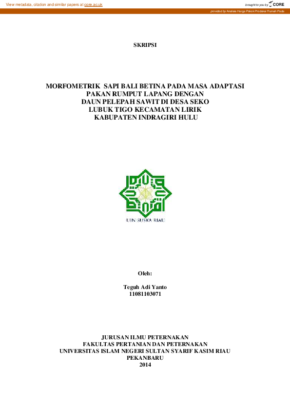 (PDF) Morfometrik Sapi Bali Betina Pada Masa Adaptasi Pakan Rumput ...