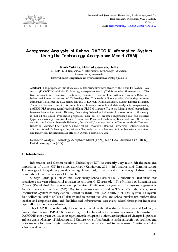 (PDF) Acceptance Analysis of School DAPODIK Information System Using ...