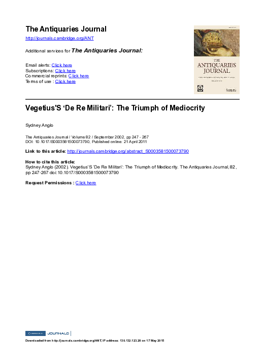 (PDF) Vegetius'S ‘De Re Militari’: The Triumph of Mediocrity