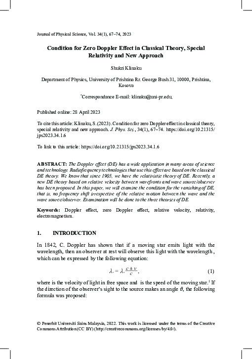 (PDF) Condition for Zero Doppler Effect in Classical Theory, Special ...