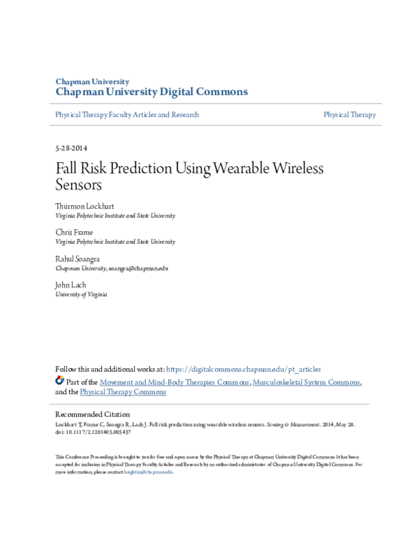 (PDF) Fall risk prediction using wearable wireless sensors