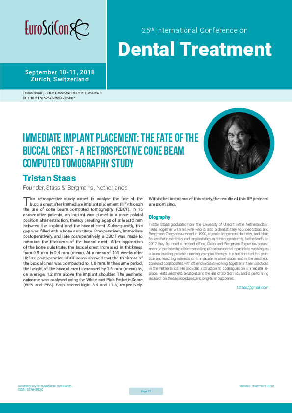 (PDF) Immediate implant placement: the fate of the buccal crest - a retrospective cone beam ...