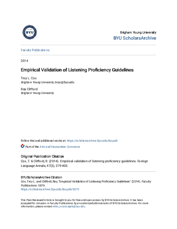 (PDF) Empirical Validation of Listening Proficiency Guidelines