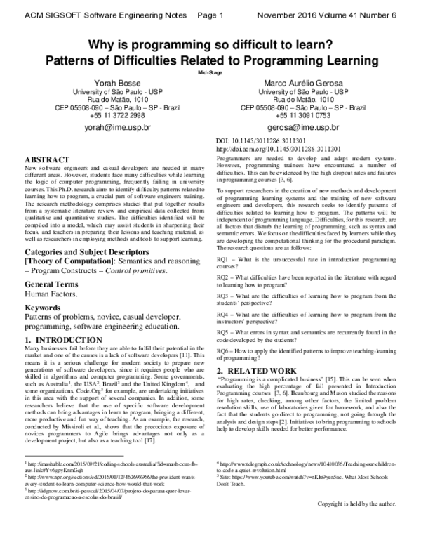 Pdf Why Is Programming So Difficult To Learn