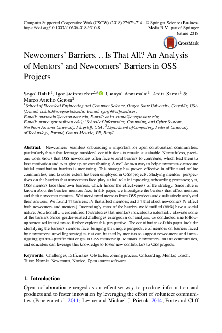 (PDF) Newcomers’ Barriers. . . Is That All? An Analysis of Mentors’ and ...
