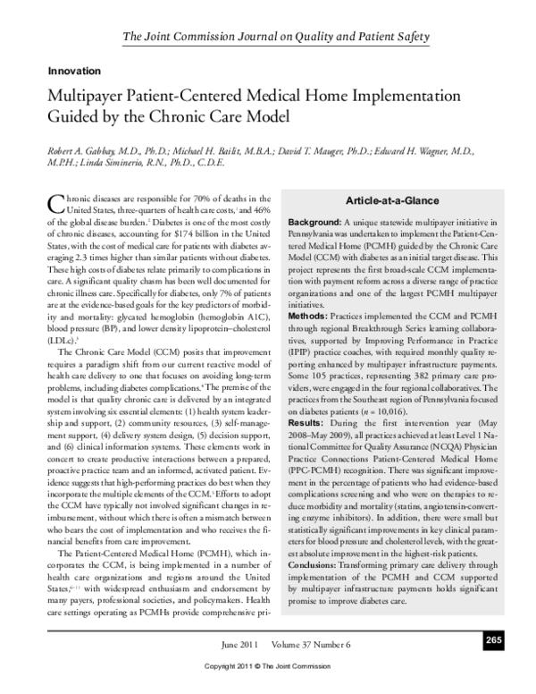 (PDF) Multipayer Patient-Centered Medical Home Implementation Guided by ...