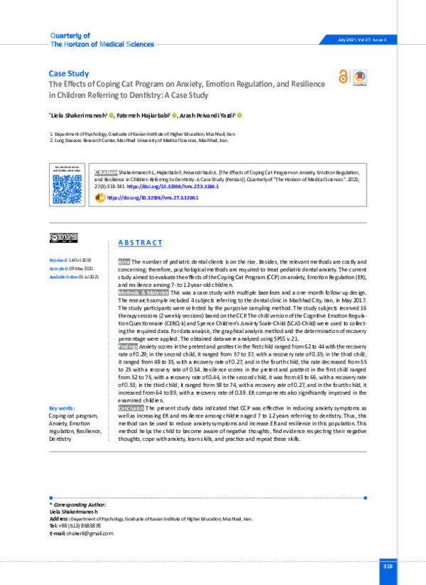 (PDF) The Effects of Coping Cat Program on Anxiety, Emotion Regulation ...