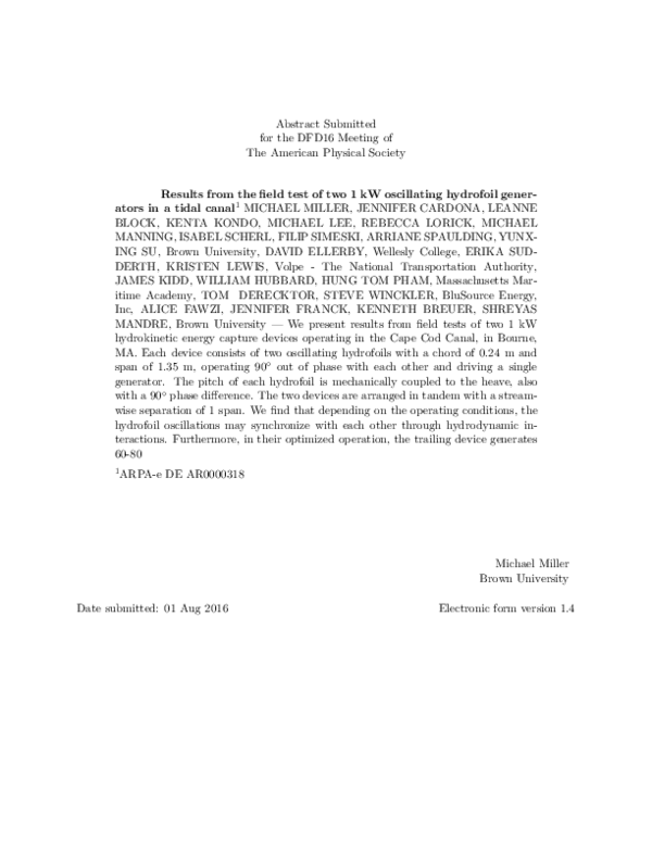 (PDF) Results from the field test of two 1 kW oscillating hydrofoil ...