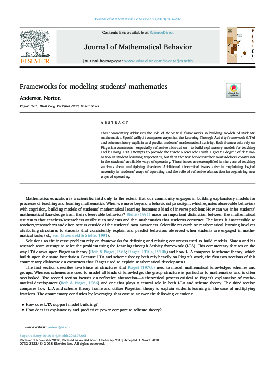 (PDF) Frameworks for modeling students’ mathematics